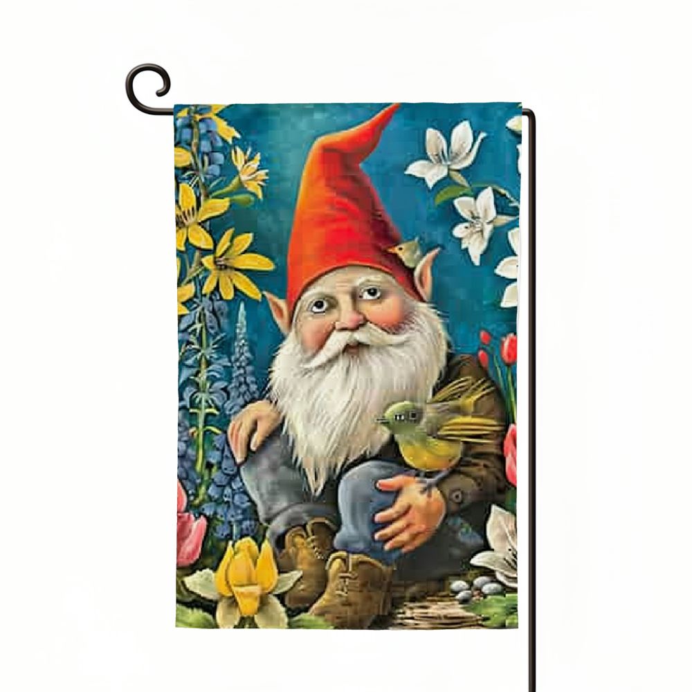 WXKJ Garden Gnome Spring Garden Flag Floral House Yard Flag Vertical ...