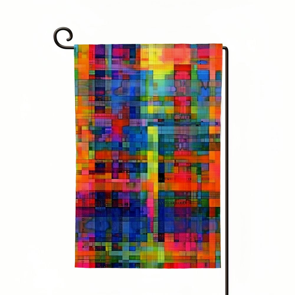WXKJ Geometric Garden Flag Psychedelic Art Rainbow Tiled Blurred Lines ...