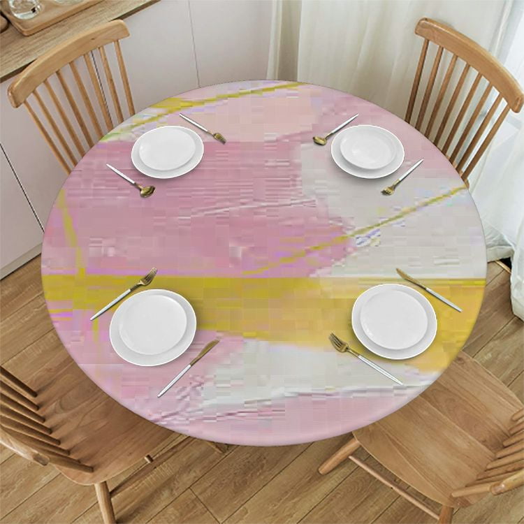 WXKJ Gold Pink Marble Round Tablecloths Elastic Edged Triangular Fluid ...