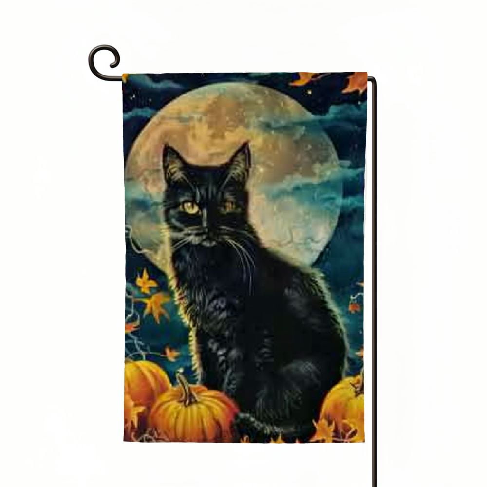 WXKJ Halloween Cat Garden Flags Double Sided Black Cat Pumpkin Yard ...