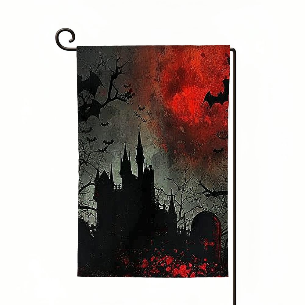 WXKJ Halloween House Flag Skull Bats Spider Ghost Grave Stone Castle ...