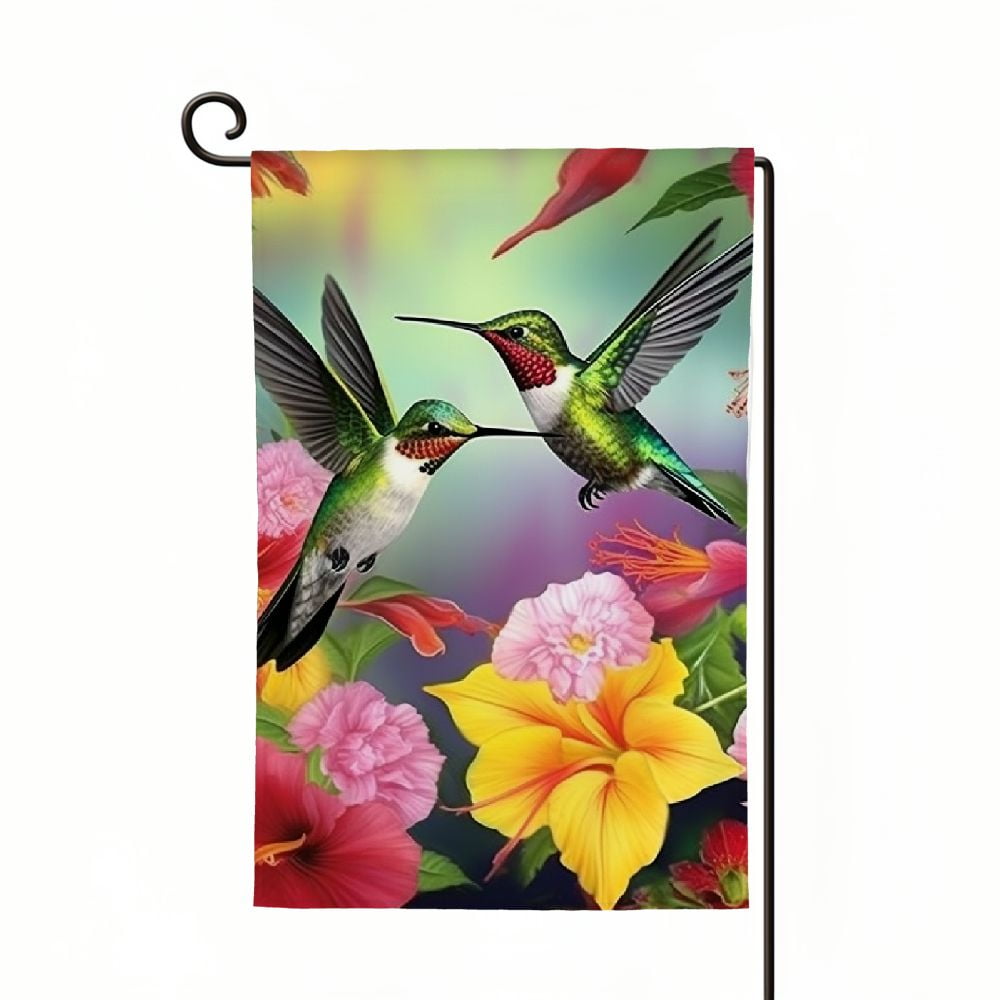 WXKJ Hummingbirds Red Flower Hibiscus Yellow Lilies Birds Garden Yard ...