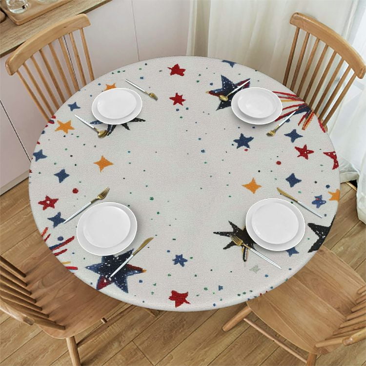 WXKJ Independence Day Round Fitted Tablecloth Elastic Edged Table Cover ...