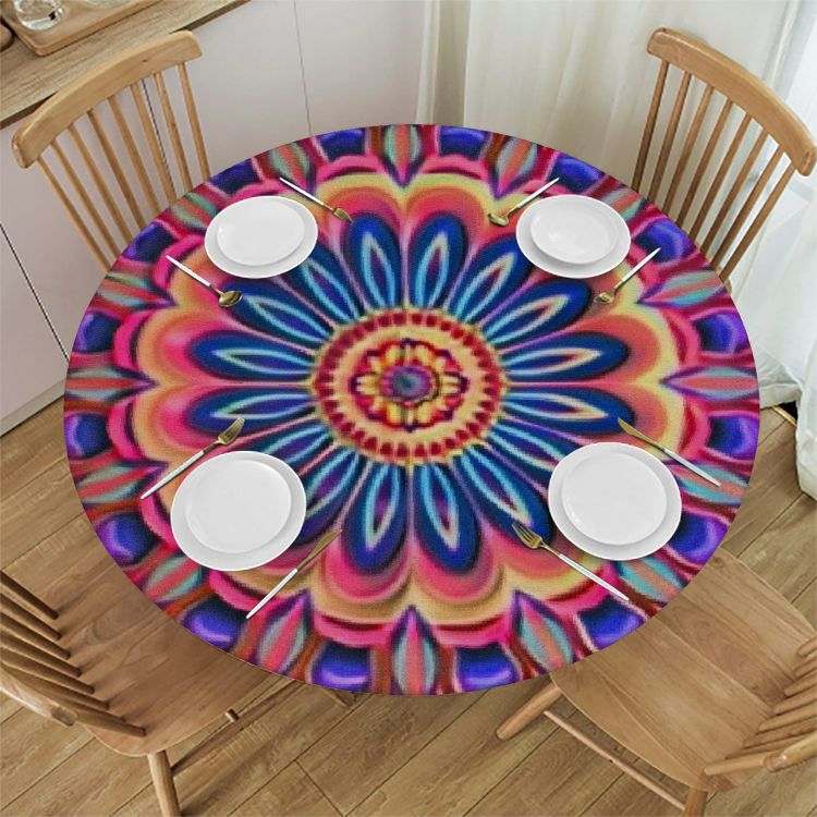 WXKJ Indian Mandala Round Elastic Tablecloth Edge Fitted Table Cover ...