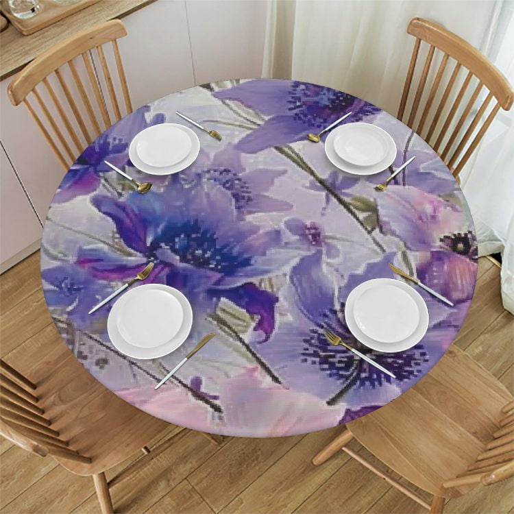 WXKJ Lavender Round Table Cloth, Pastel Cornflowers Bridal Classic ...