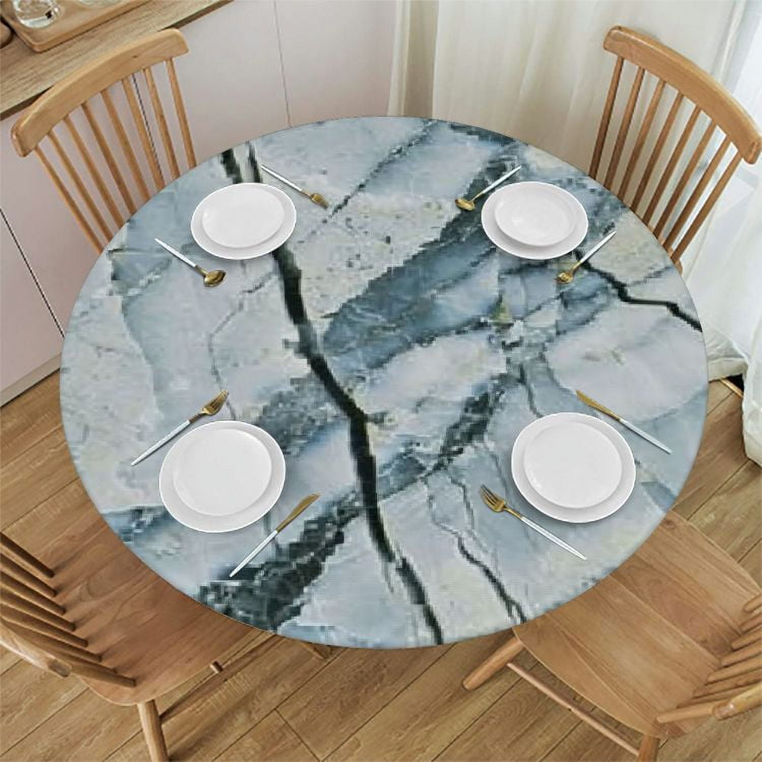 WXKJ Marble Round Fitted Table Cover with Elastic Edges,Marble Pattern ...