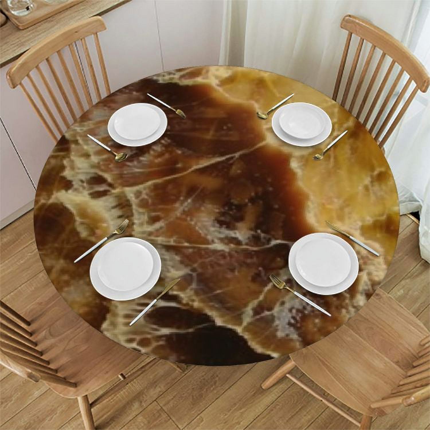 WXKJ Marble Round Fitted Table Cover with Elastic Edges,Marble Pattern ...