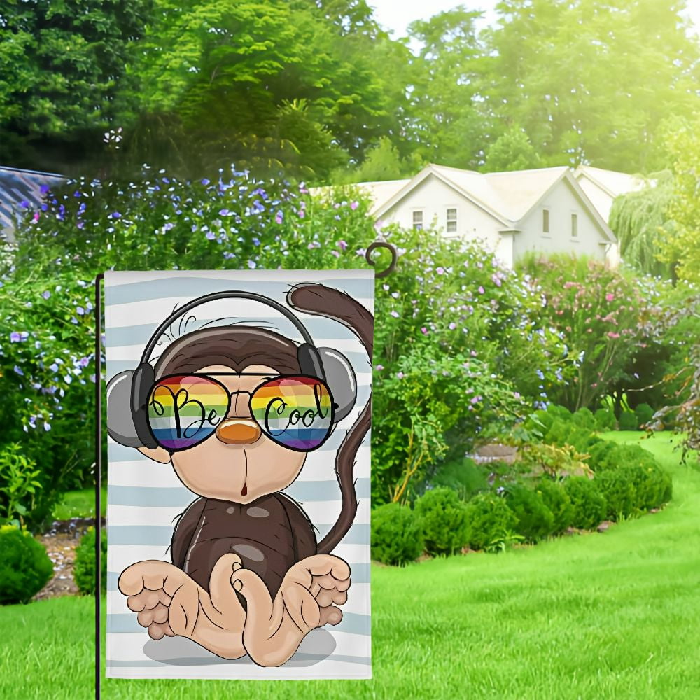 WXKJ Monkey Garden Flag Vertical Double Sided Cartoon Cute Brown Monkey ...