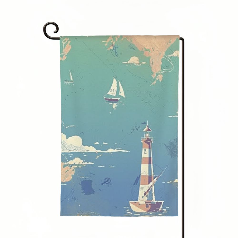 WXKJ Nautical Garden Flag Vintage Marine Map Ocean Beach Palm Tree ...