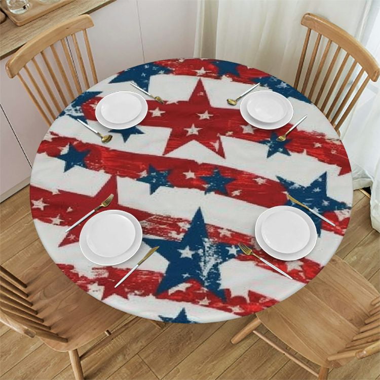 WXKJ Patriotic Independence Day Pentagram USA Flag Round Fitted Table ...