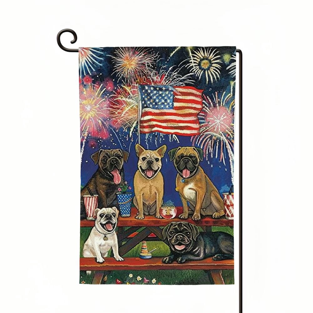 WXKJ Patriotic Pups Garden Flag Fireworks Dogs Garden Flags Double ...