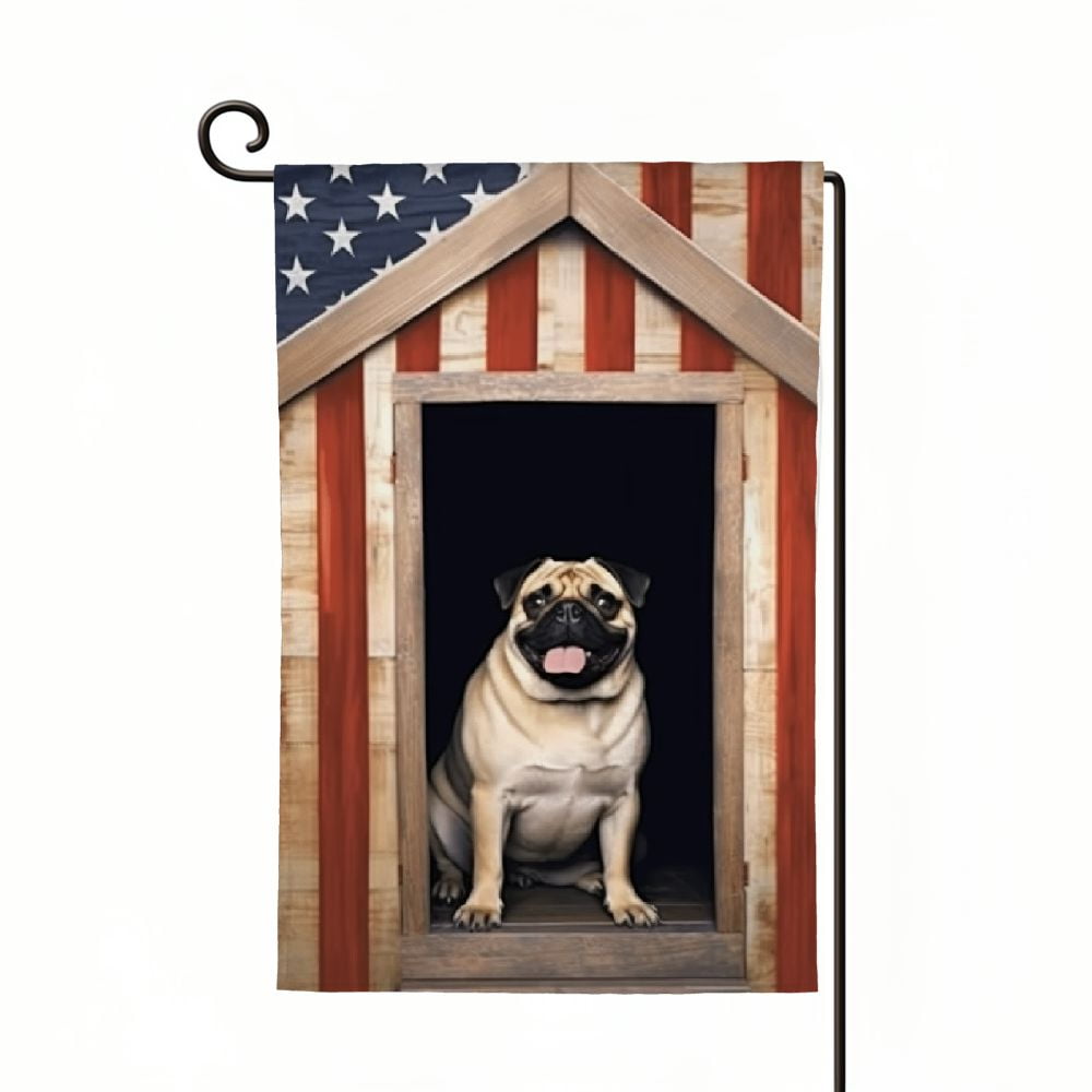 WXKJ Pug Garden Flags Double Sided Cute Animal Dog in House on Retro ...