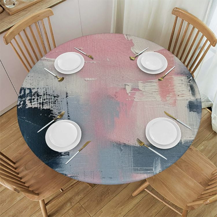 WXKJ Round Fitted Tablecloth with Elastic Edge, Modern Abstract Art ...