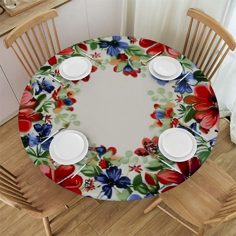 WXKJ Round Fitted Tablecloth with Elastic Patriotic Independence Day ...