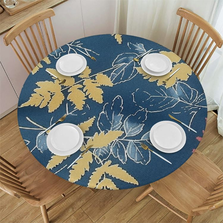 WXKJ Round Fitted Tablecloth with Flannel Backing Elastic Edged Table ...