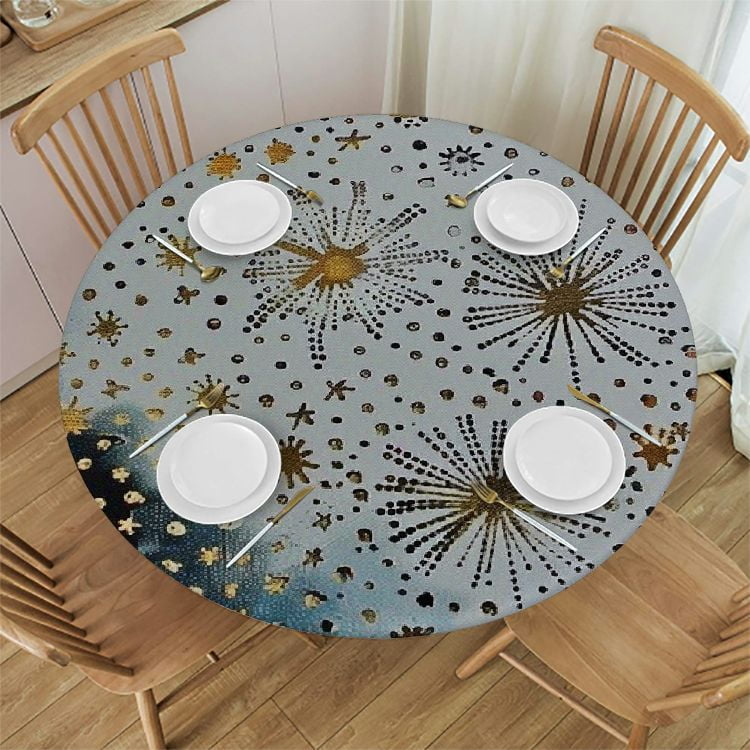 WXKJ Round Fitted Vinyl Tablecloth Waterproof Elastic Edged Table Cloth ...