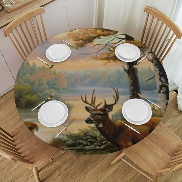 WXKJ Round Fitted with Elastic Edge Table Cover Waterproof Wipeable ...