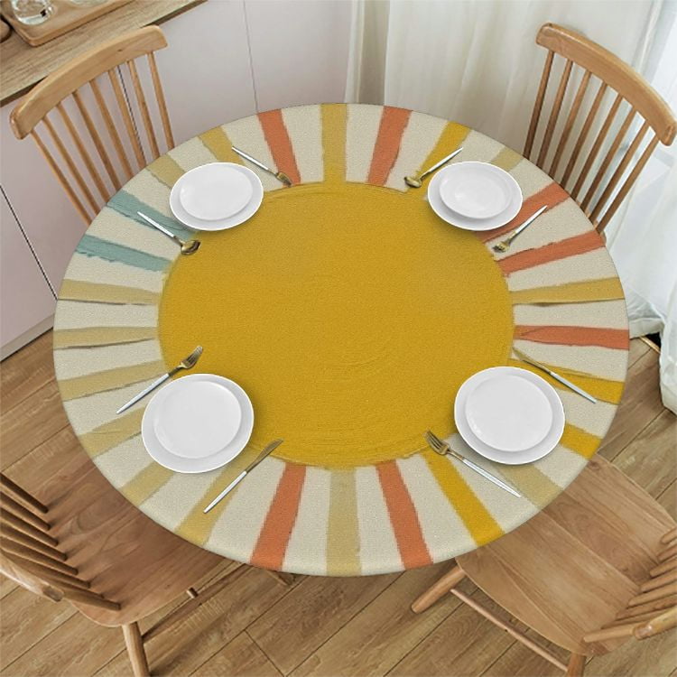 WXKJ Round Table Cloth Boho Rainbow Sun Tablecloth Elastic Edge Fitted ...