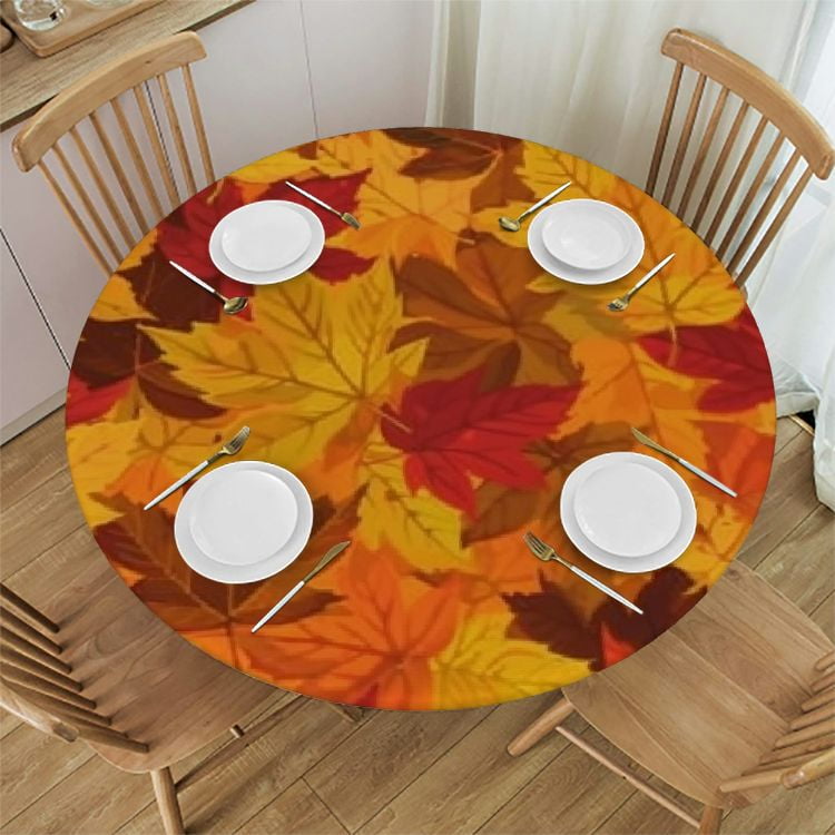 WXKJ Round Table Cloth Fall Maple Leaf Tablecloth Elastic Edge Fitted ...