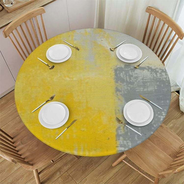 WXKJ Round Table Cloth Grey and Yellow Abstract Art Painting Tablecloth ...