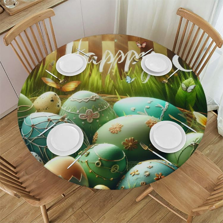 WXKJ Round Table Cover, Waterproof Reusable Table Cloth Round Fitted ...