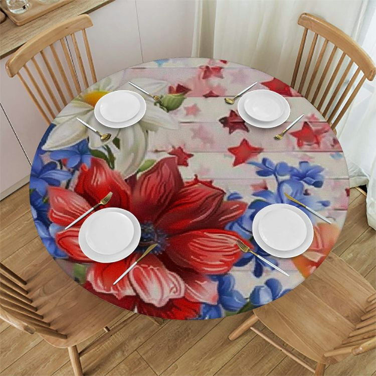 WXKJ Round Table Cover, Waterproof Reusable Table Cloth Round Fitted ...