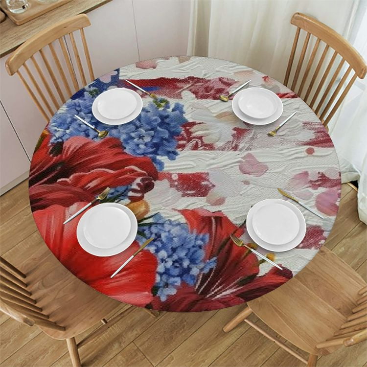 WXKJ Round Table Cover, Waterproof Reusable Table Cloth Round Fitted ...