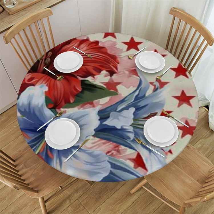 WXKJ Round Table Cover Waterproof Reusable Table Cloth Round Fitted ...