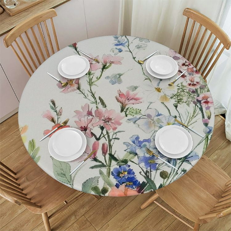 WXKJ Round Table Cover, Waterproof Reusable Table Cloth Round Fitted ...