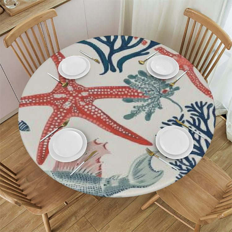 WXKJ Round Table Cover, Waterproof Reusable Table Cloth Round Fitted ...