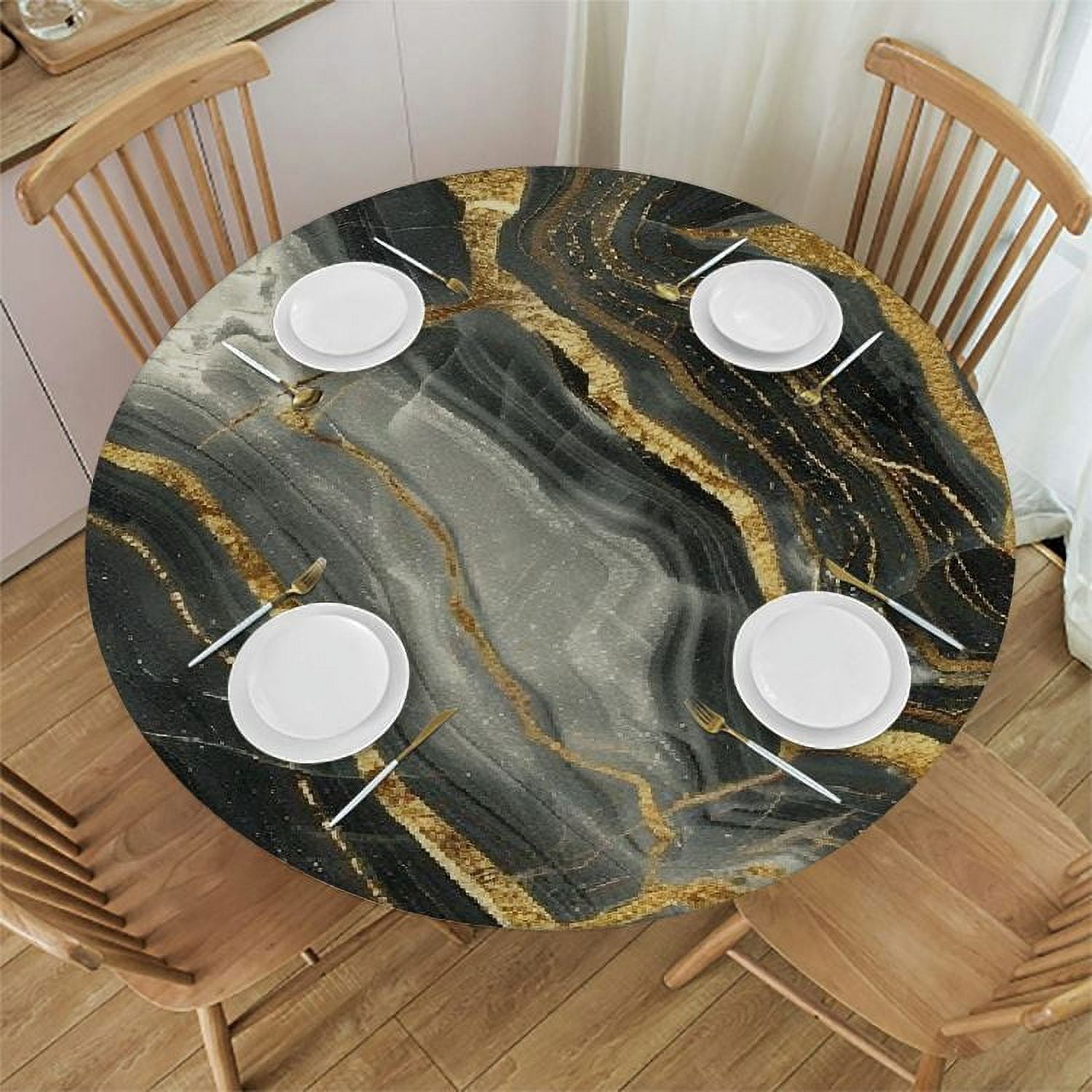 WXKJ Round Table Cover, Waterproof Reusable Table Cloth Round Fitted ...