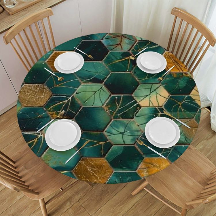 WXKJ Round Table Cover, Waterproof Reusable Table Cloth Round Fitted ...