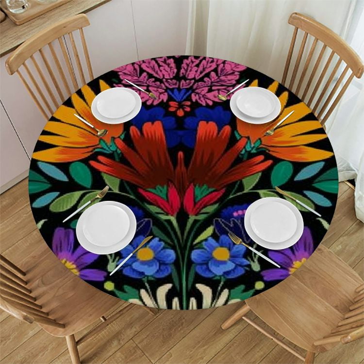 WXKJ Round Table Cover, Waterproof Reusable Table Cloth Round Fitted ...
