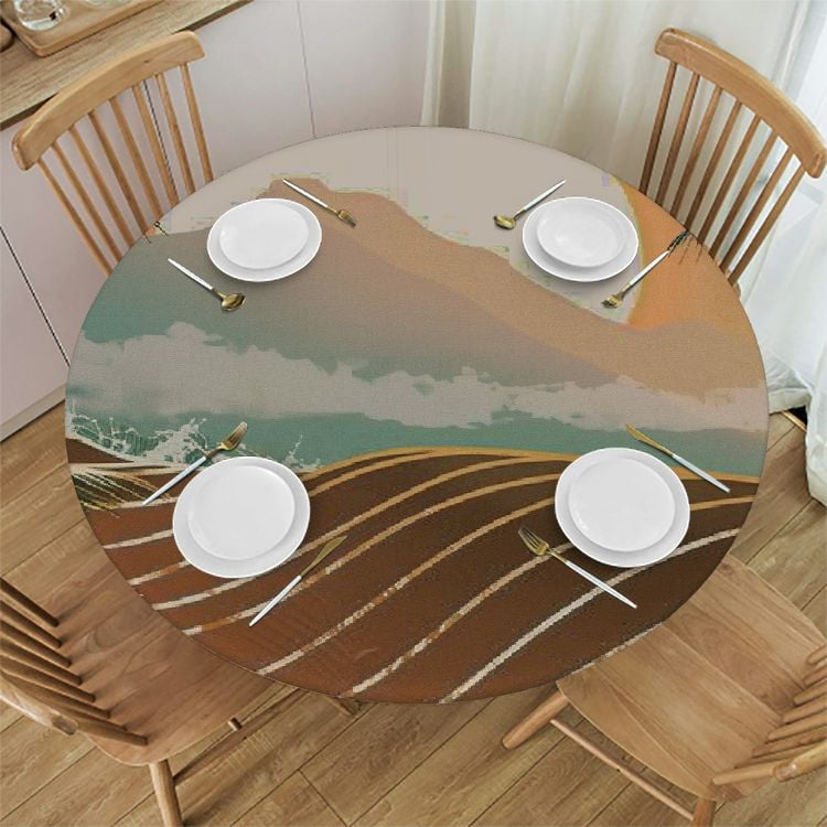 WXKJ Round Table Covers with Elastic Boho Abstract Sun Mountain ...