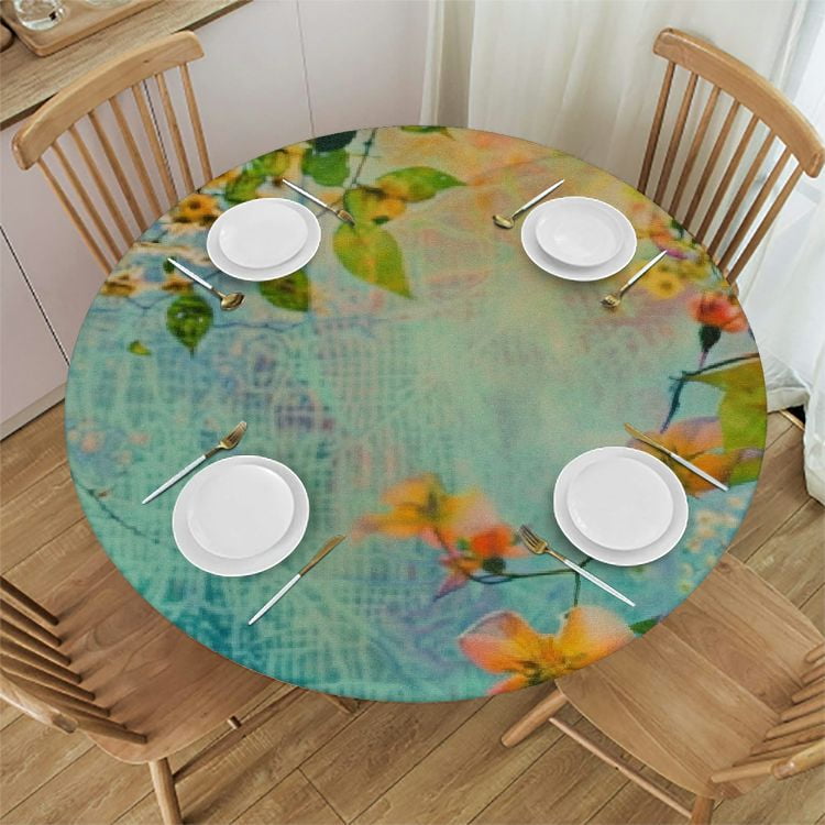 WXKJ Round Tablecloth Fitted Table Cloth with Elastic Edge for Round ...