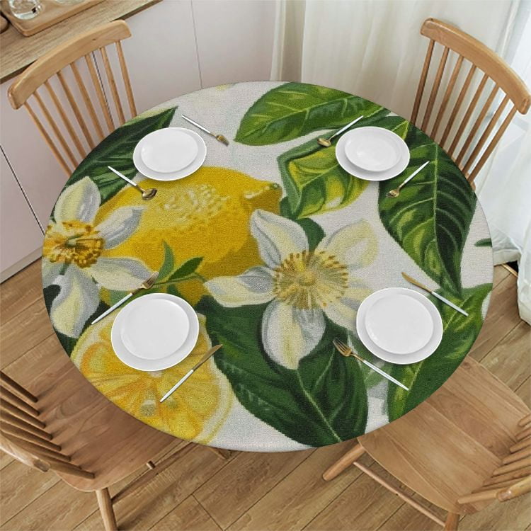 WXKJ Round Tablecloth Fitted Table Cloth with Elastic Edge for Round ...