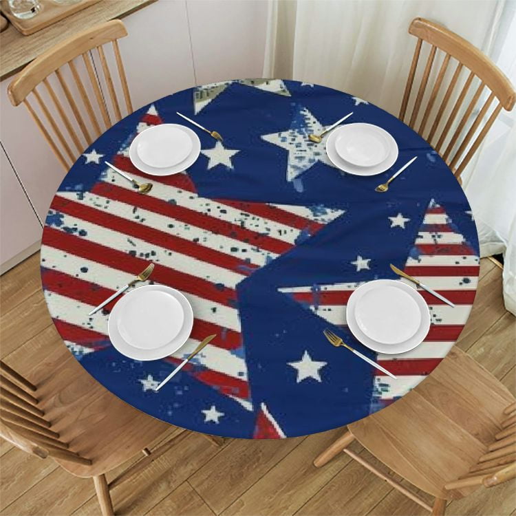 WXKJ Round Tablecloth Patriotic American Stars Fitted Elastic ...