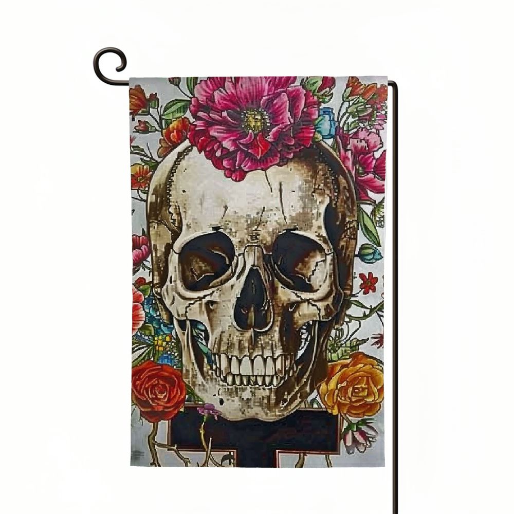 WXKJ Skull Garden Flag Flower Skeleton Day Of The Dead Halloween Flags ...