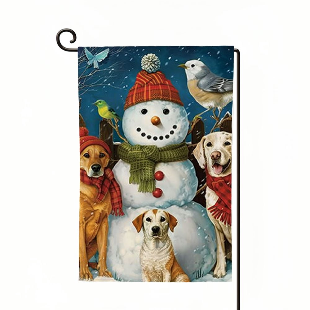 WXKJ Snowman and Friends Winter House Flag Dogs Cats Garden Flags ...