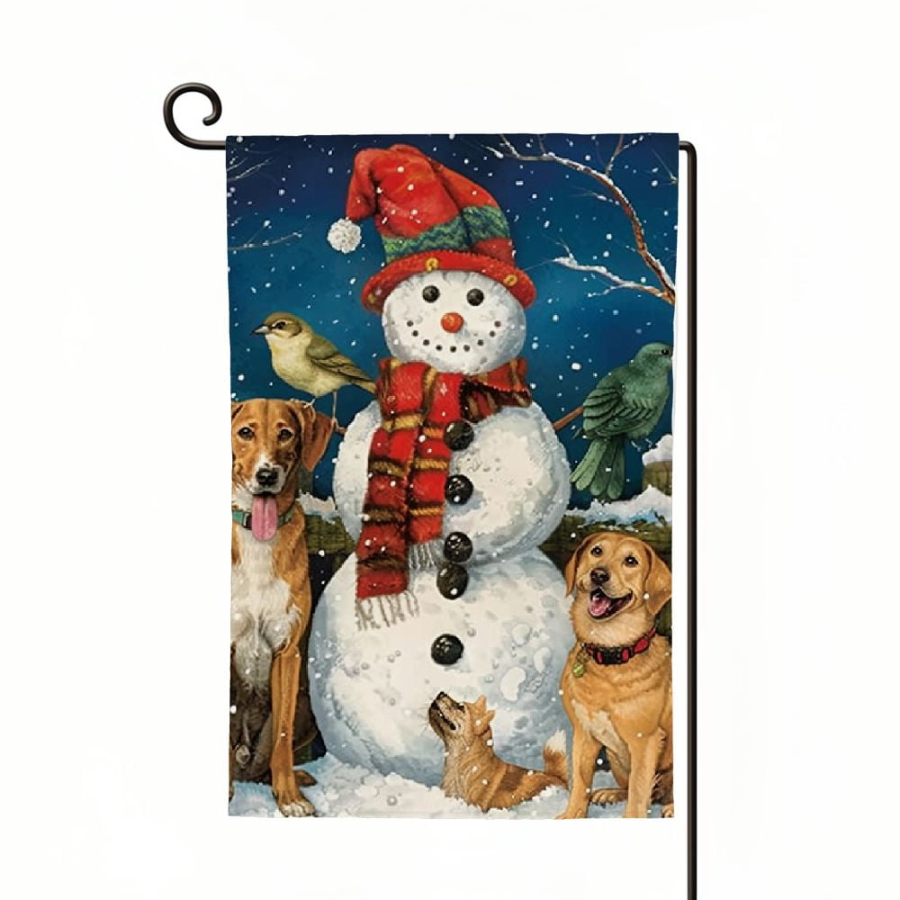 WXKJ Snowman and Friends Winter House Flag Dogs Cats Garden Flags ...