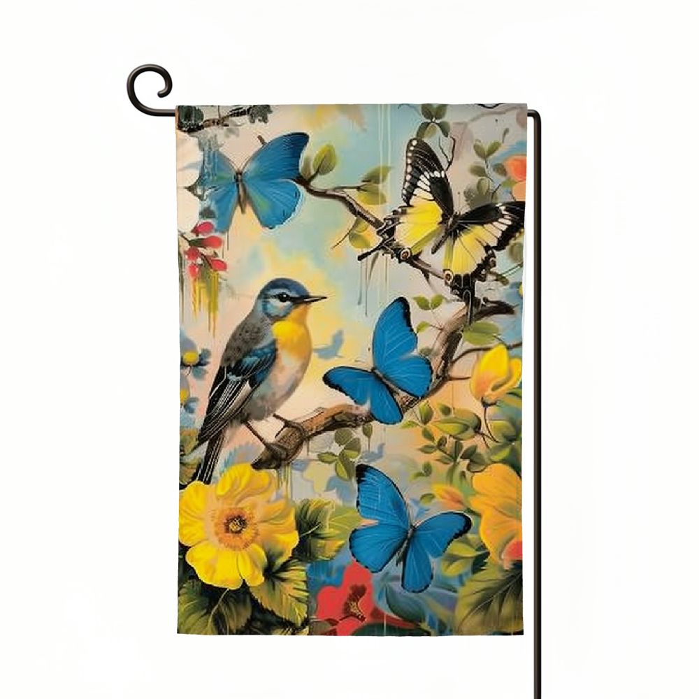 WXKJ Spring Summer House Flags Double Sided Bluebird Garden Flag Floral ...