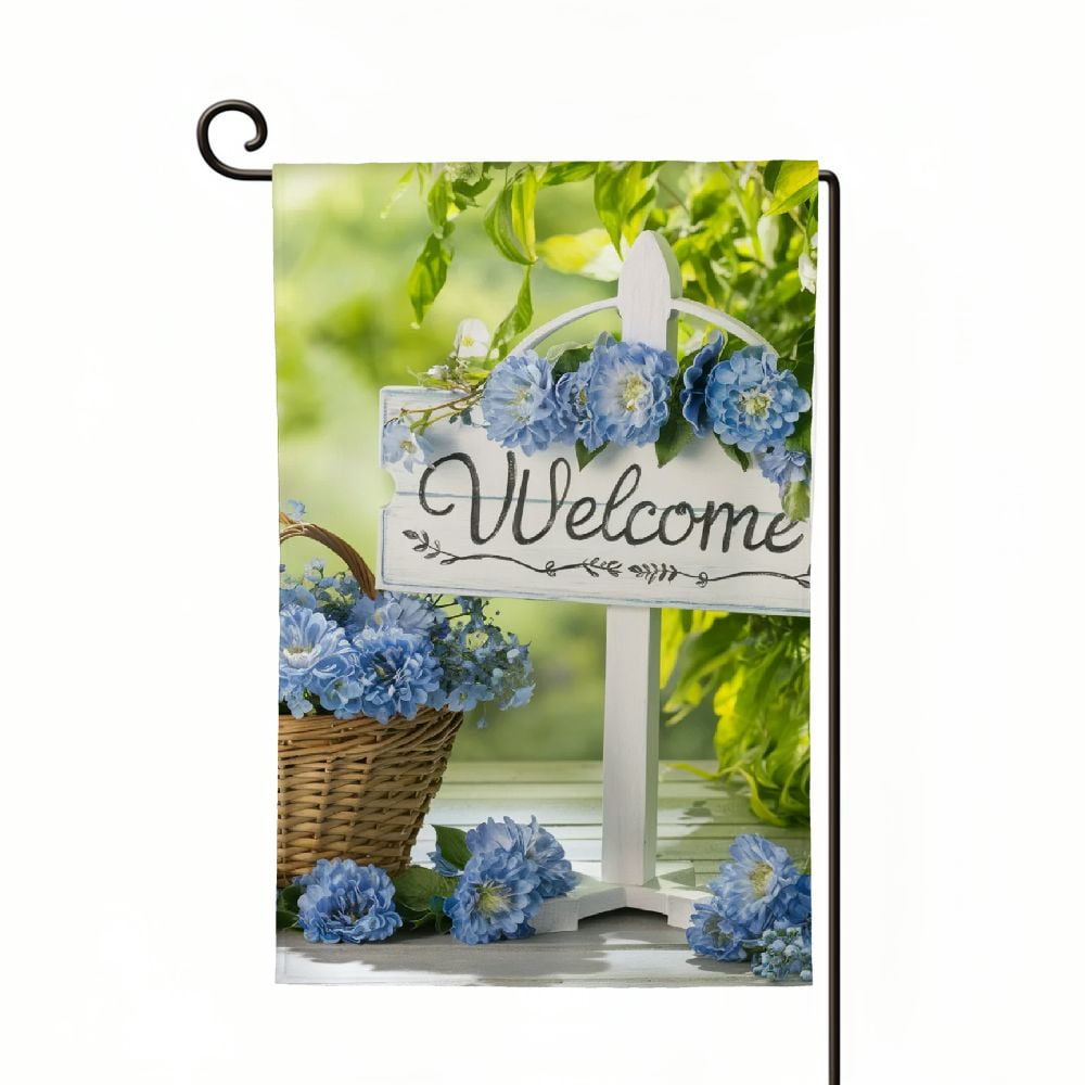 WXKJ Summer Blue Garden Flag Flower banner Vertical Double Sided ...