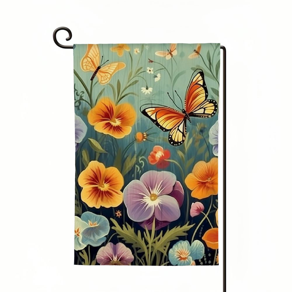 WXKJ Summer Garden Flags, Pansy Flower and Butterfly Garden Flag ...