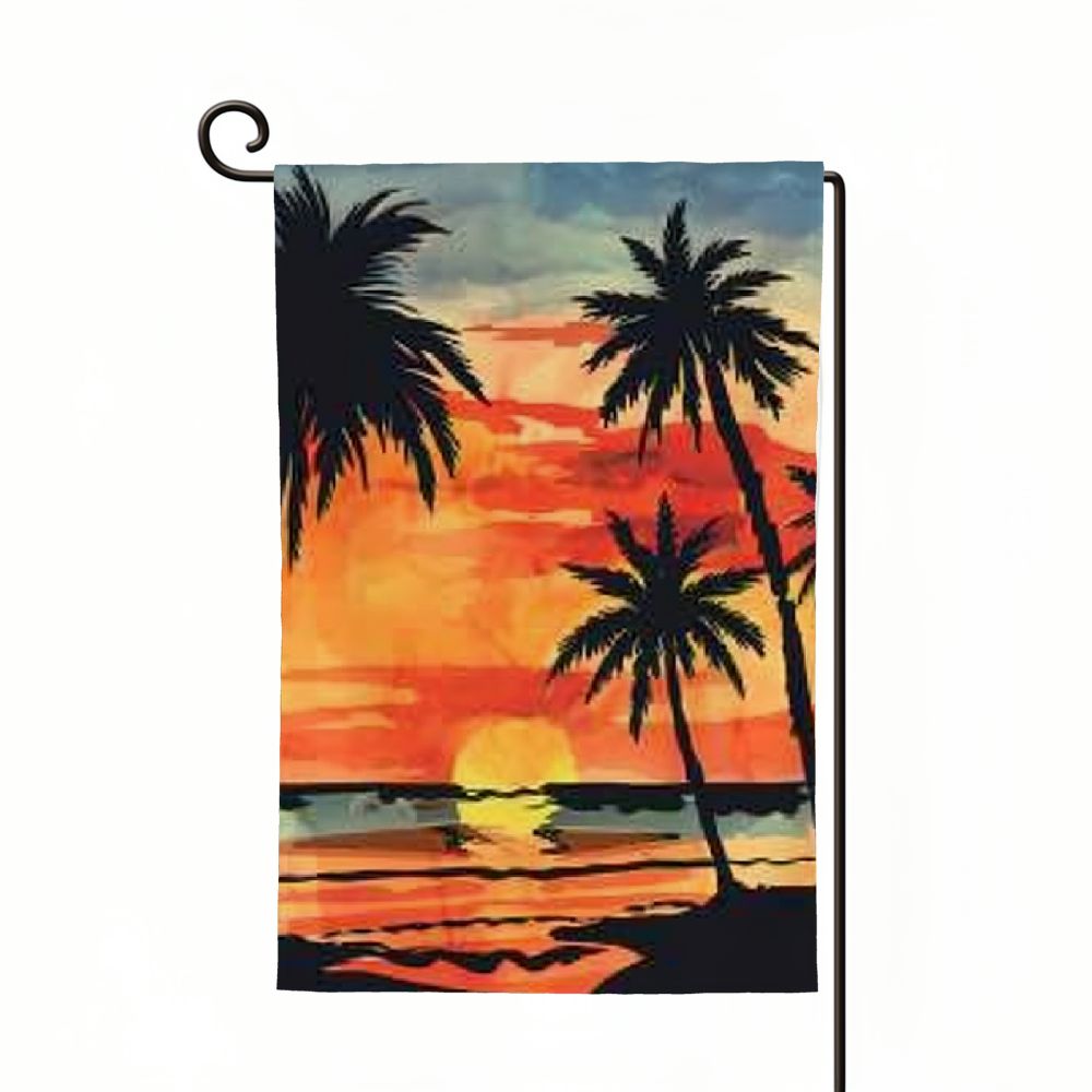 WXKJ Sunset Sea Beach Garden Flag Summer Palms Trees Decorative Flag ...