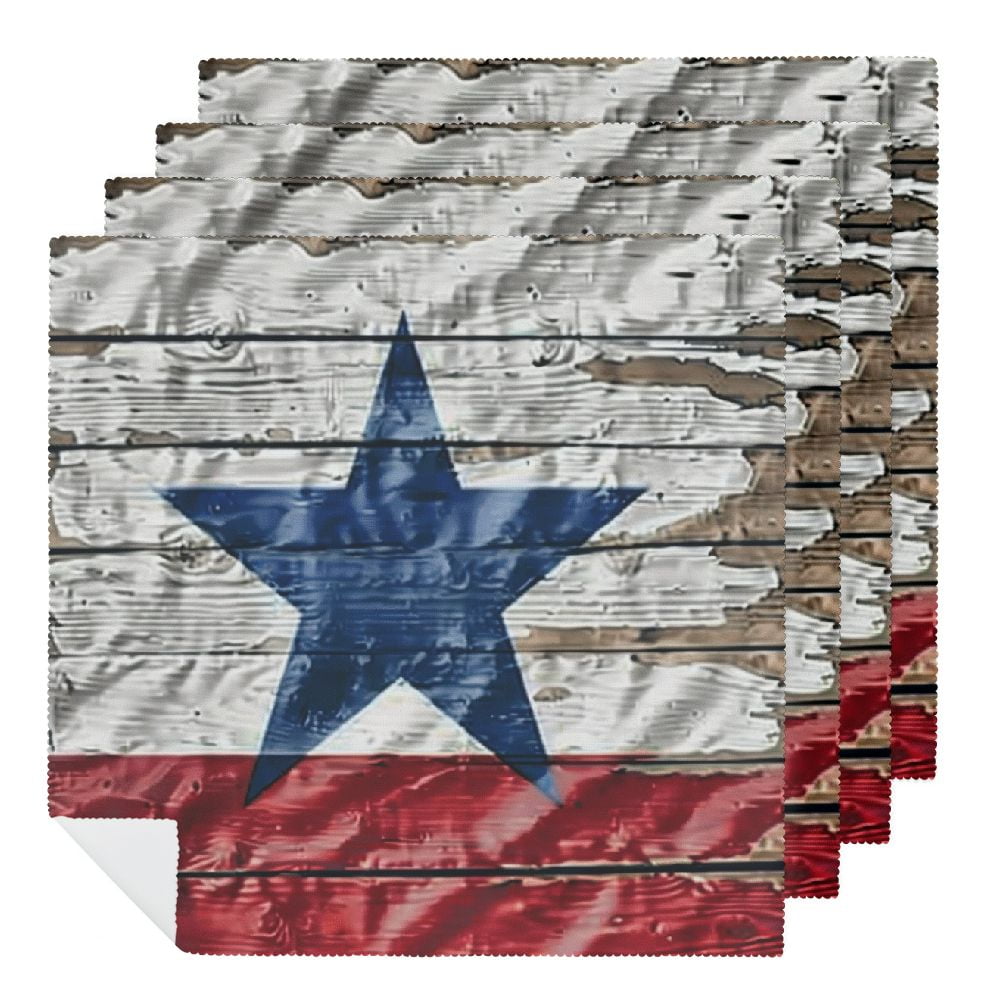 WXKJ Texas Flag Cloth Napkins Soft Map, Stars and Wood Background ...