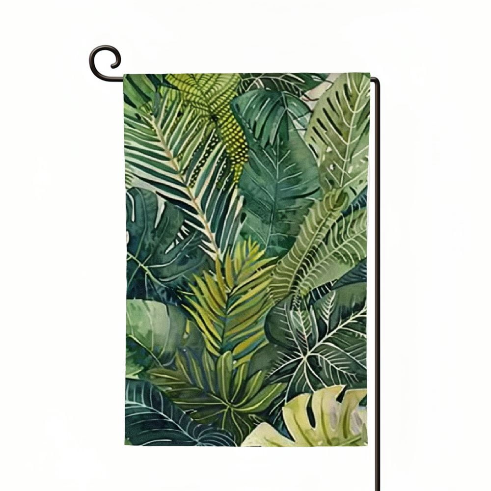 WXKJ Tropical Palm Tree Fern Banana Leaves Plant Garden Flags Double ...