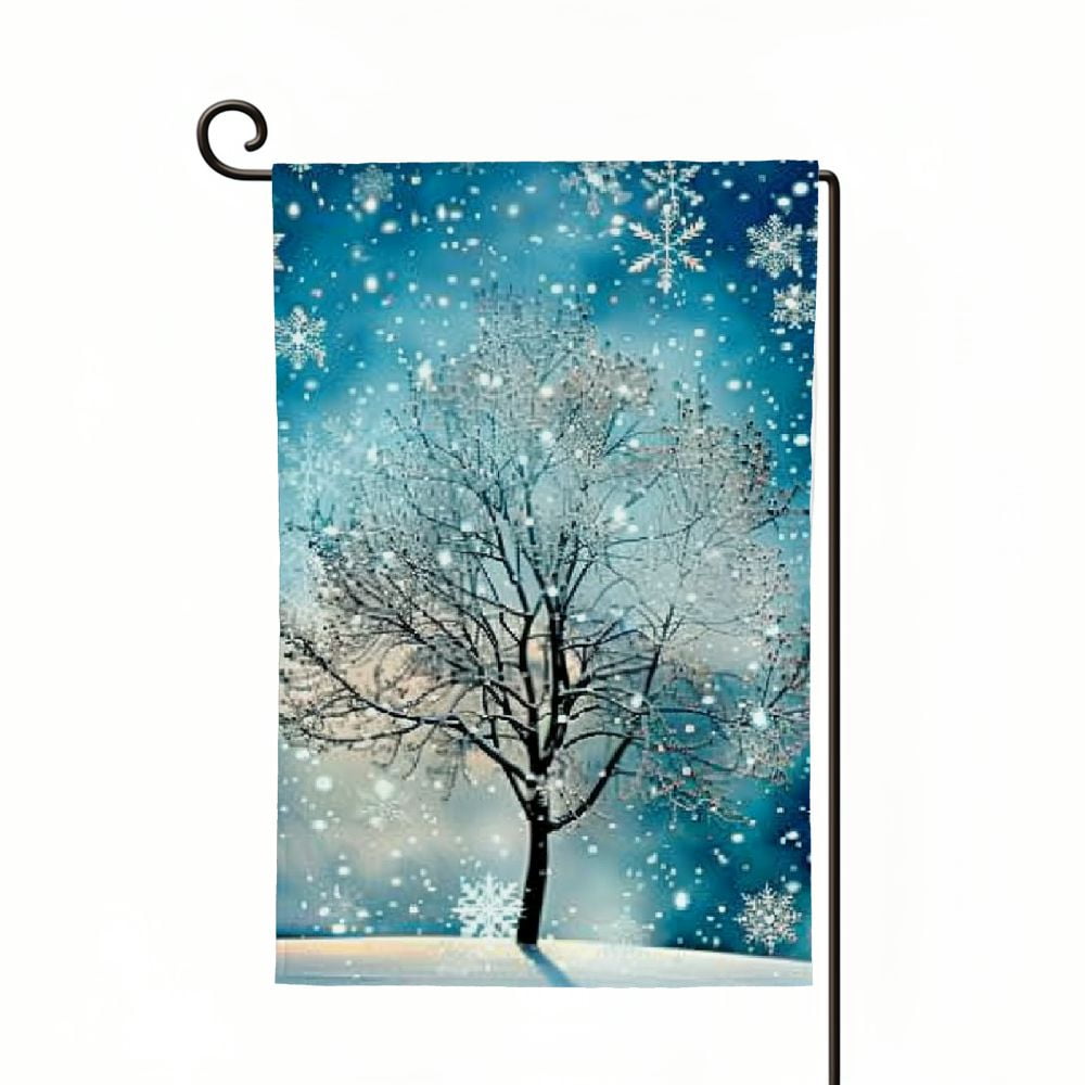 WXKJ Valentines Day Garden Flag Tree of Love Winter Snowflakes Blue ...