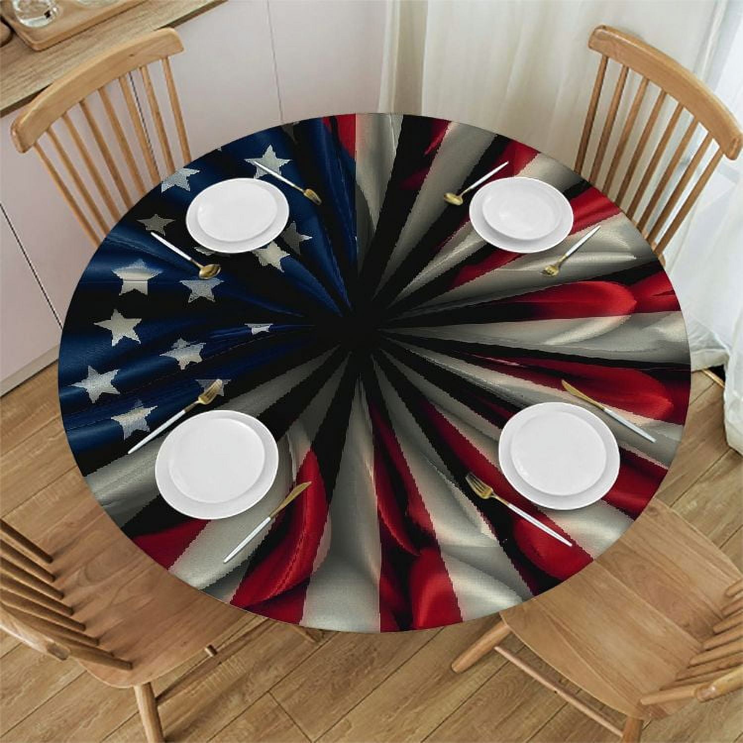 WXKJ Vintage American Flag Sunflower Fitted Round Tablecloth Waterproof ...
