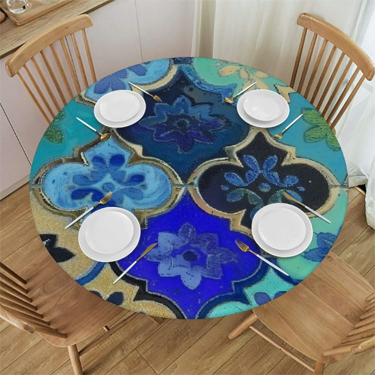 WXKJ Vintage Round Fitted Table Cloth Cover, Round Fitted Tablecloth ...