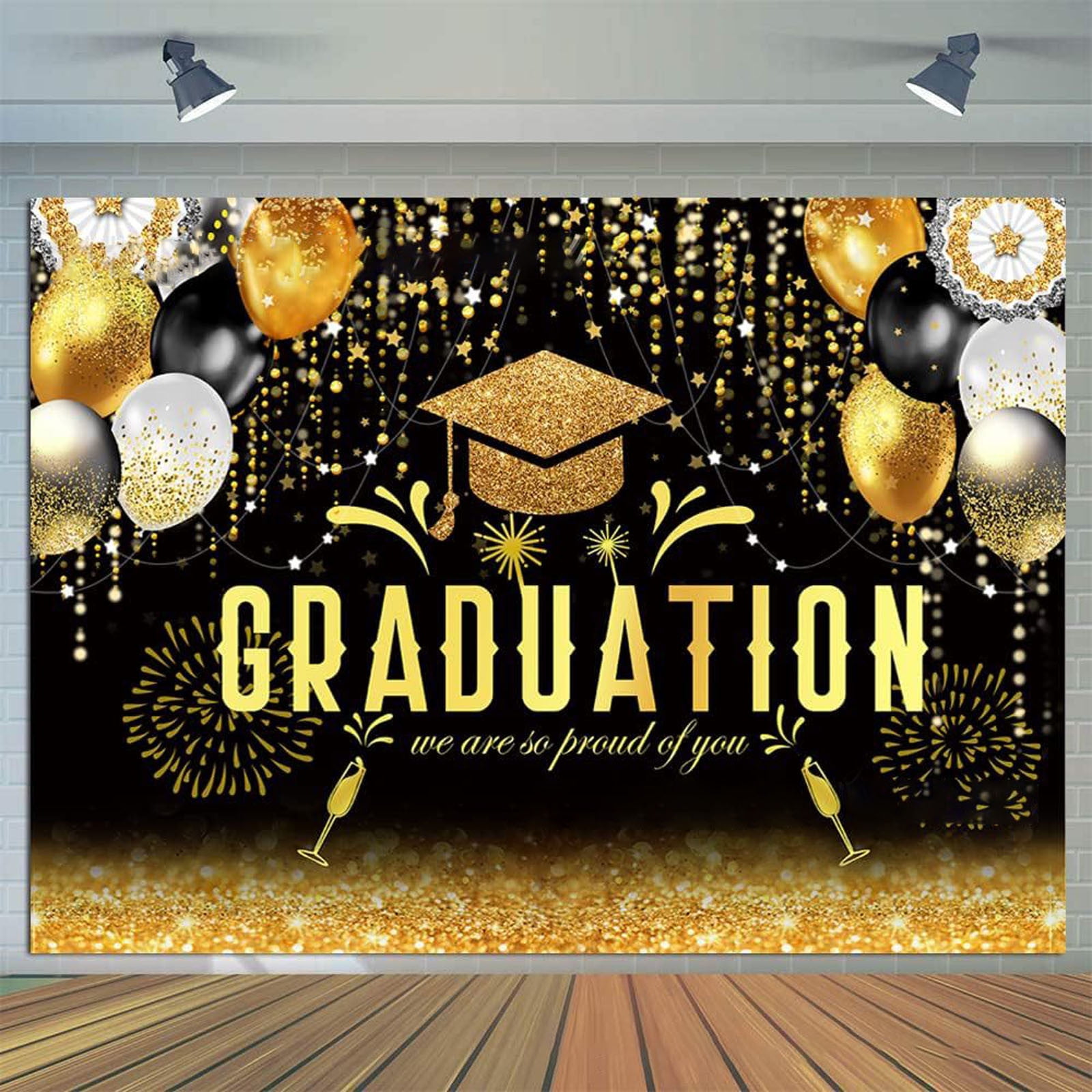 WXLCISI Black and Gold Congrats Grad Banner - XtraLarge, 59x39 Inch ...
